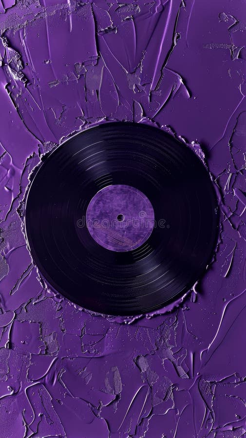 Black Vinyl Record on Purple Textured Background, Abstract Art Concept ...
