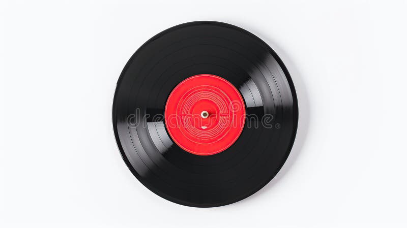 A Black Vinyl Record with a Red Label on a White Background Stock ...