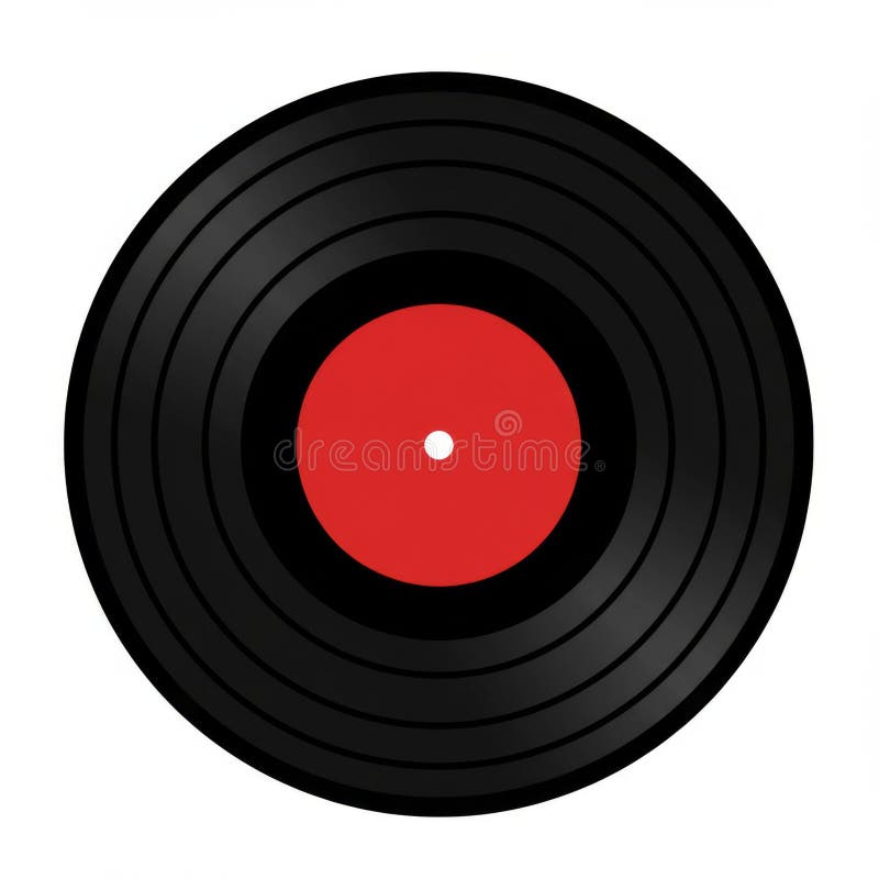 Black Vinyl Record with Red Label on White Background Stock ...