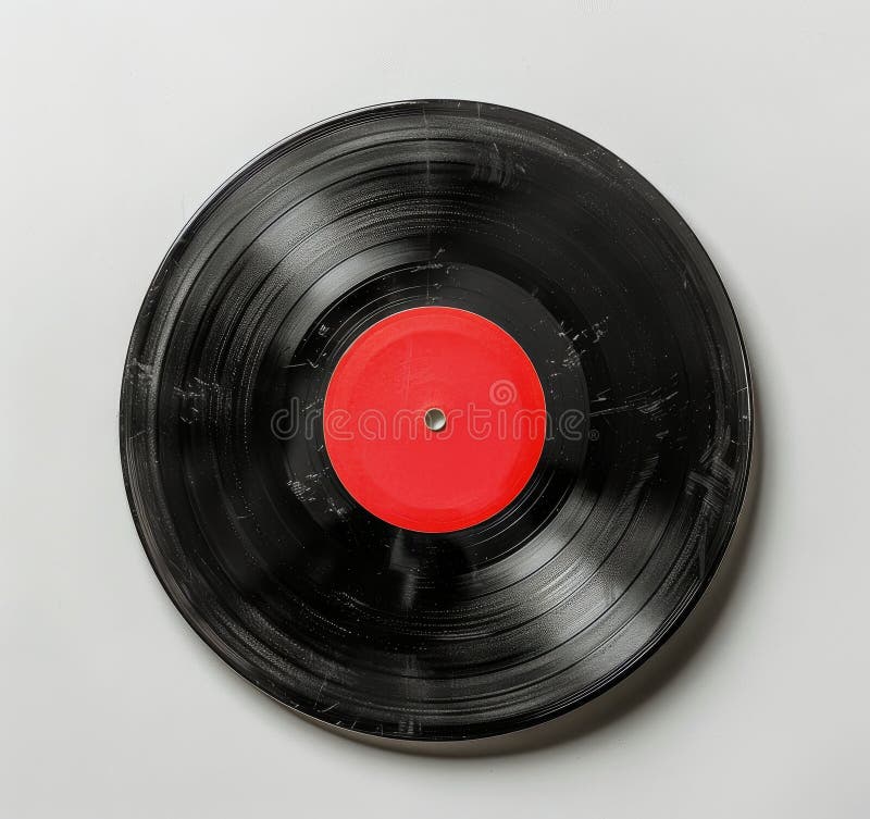 Black Vinyl Record with Red Label on White Background Stock Photo ...