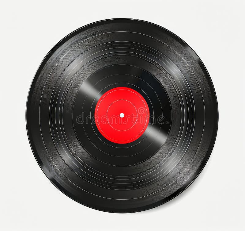 Black Vinyl Record with Red Label on White Background Stock Image ...