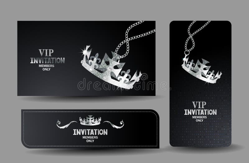 Black VIP Cards with Shiny Textured Silver Crown Stock Vector ...
