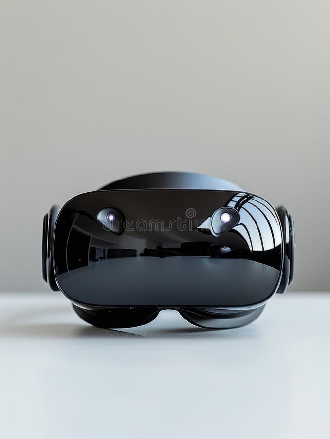 Black Virtual Reality Headset on a White Surface with Reflections ...
