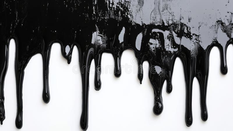 Black Viscous Liquid Dripping Down a White Background Stock ...
