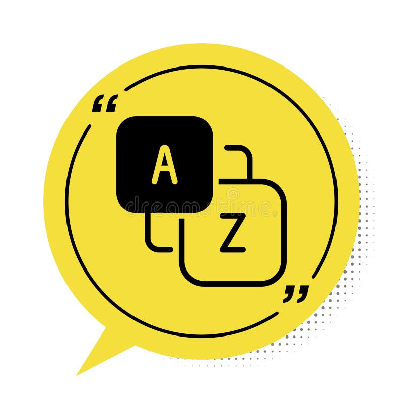 Black Vocabulary Icon Isolated on White Background. Yellow Speech ...