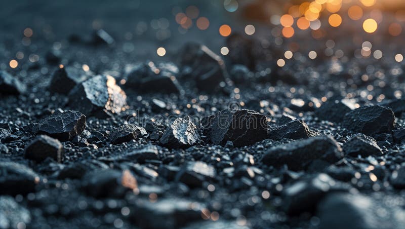 Black Volcanic Rocks Reflecting Golden Sunset Light at Twilight Stock ...