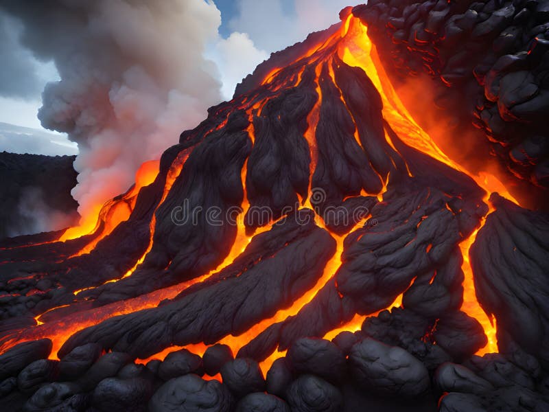Black Volcano Eruption of the Big Red Lava Stock Illustration ...