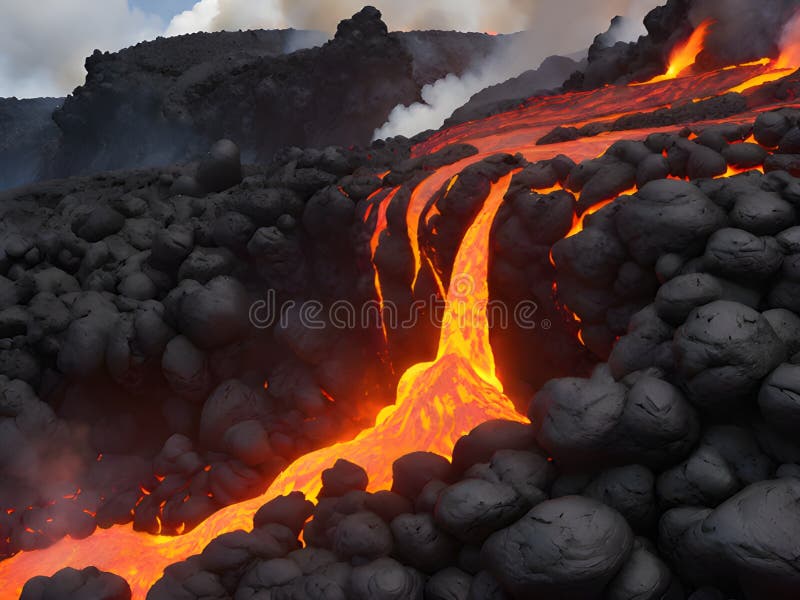 Black Volcano Eruption of the Big Red Lava Stock Illustration ...