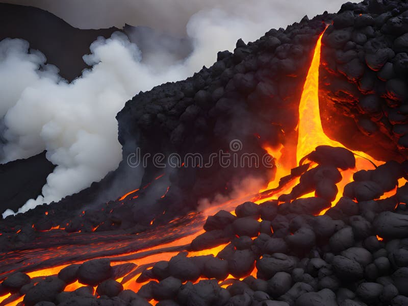 Black Volcano Eruption of the Big Red Lava Stock Illustration ...