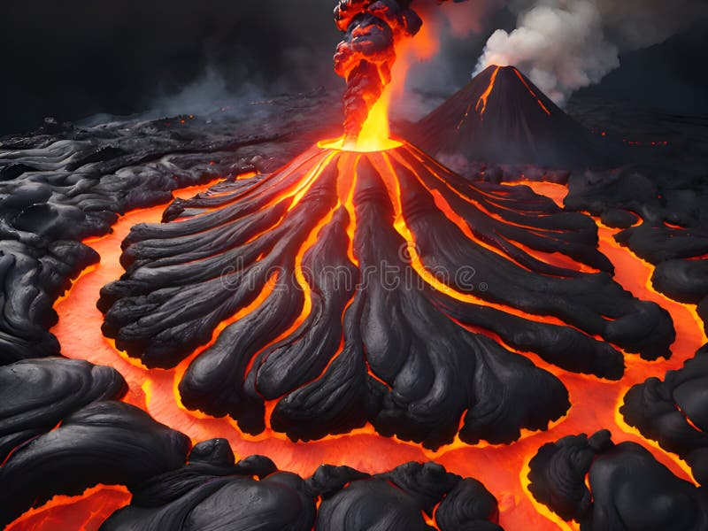 Black Volcano Eruption in Lava. Illustration Stock Illustration ...