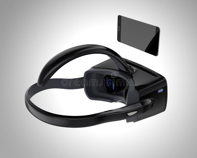 Black VR Headset and Smartphone Isolated on Gray Background. Stock ...