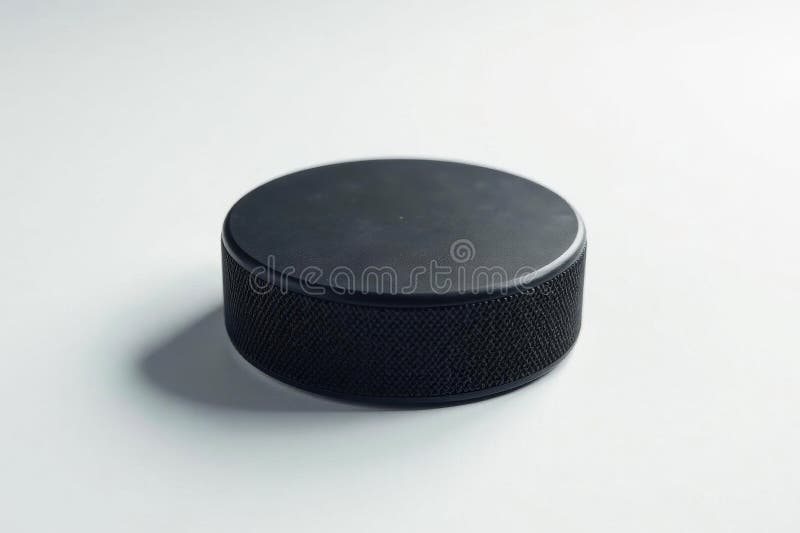 Black Vulcanized Rubber Hockey Puck on Pristine White Background ...