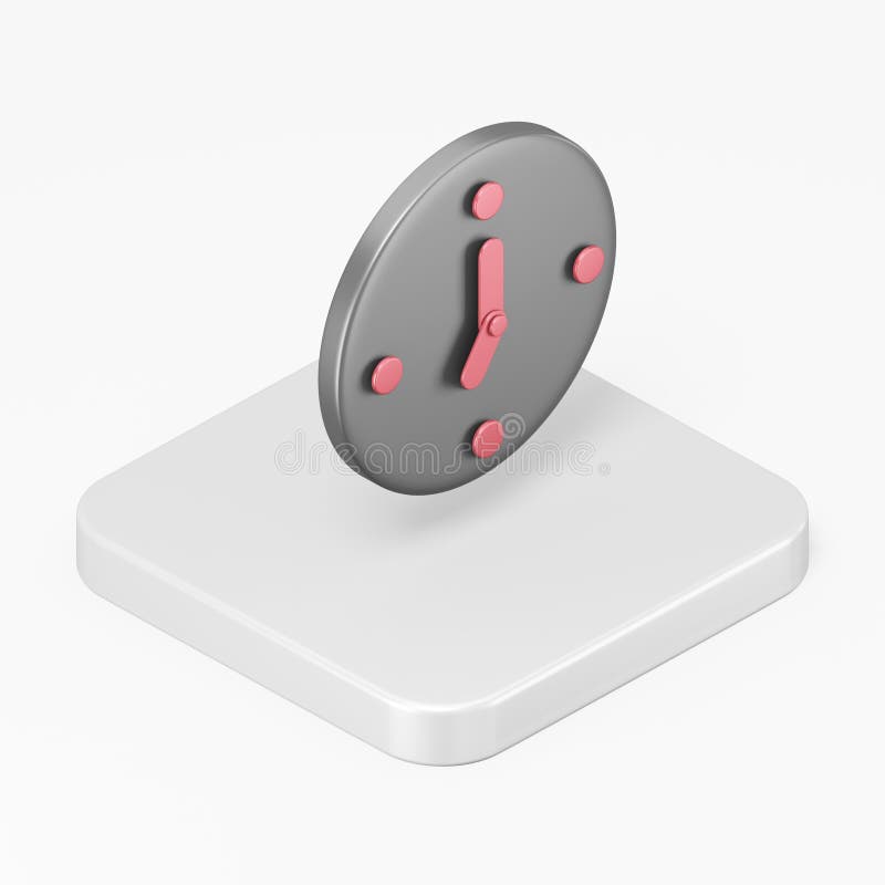 Black Wall Clock Icon with Red Arrows. 3d Rendering Square Button Key Isometric View, Interface ...