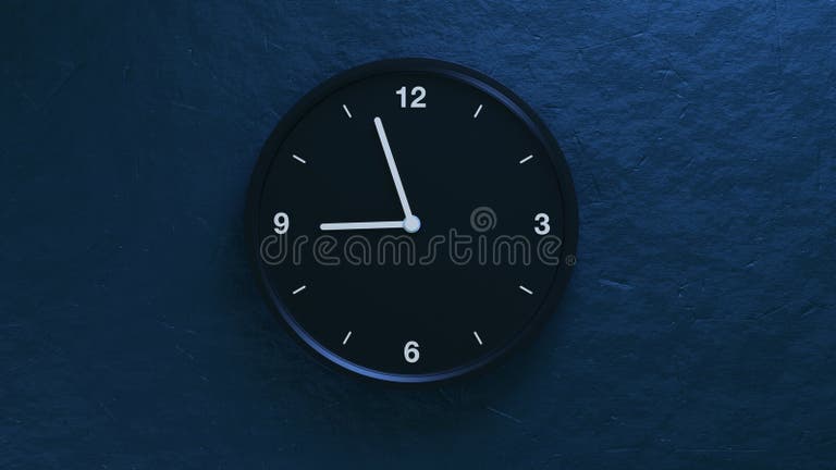 Black Wall Clock Night Time, 3d Render Stock Illustration ...