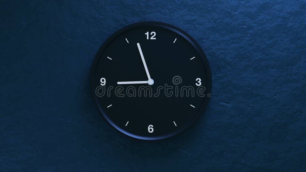 Black Wall Clock Night Time, 3d Render Stock Illustration ...