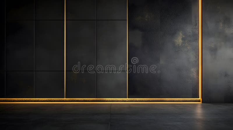 Black Wall with Golden Lines and Tiles Interior Design Mockup Stock ...
