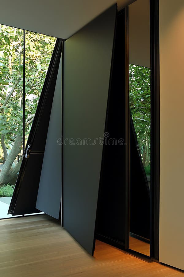 A Black Wall with a Mirror on the Right Side Stock Image - Image of ...