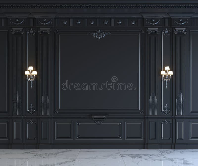 Black Wall Panels in Classical Style with Silvering. 3d Rendering Stock ...
