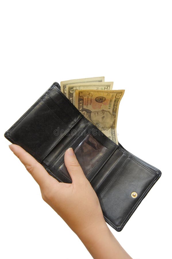 Black Wallet with Money and Hand Stock Photo - Image of finger, dollar ...