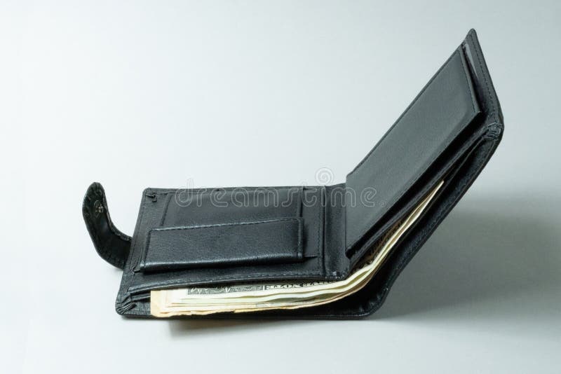Black Wallet with Money on the Table. Stock Image - Image of wallet ...