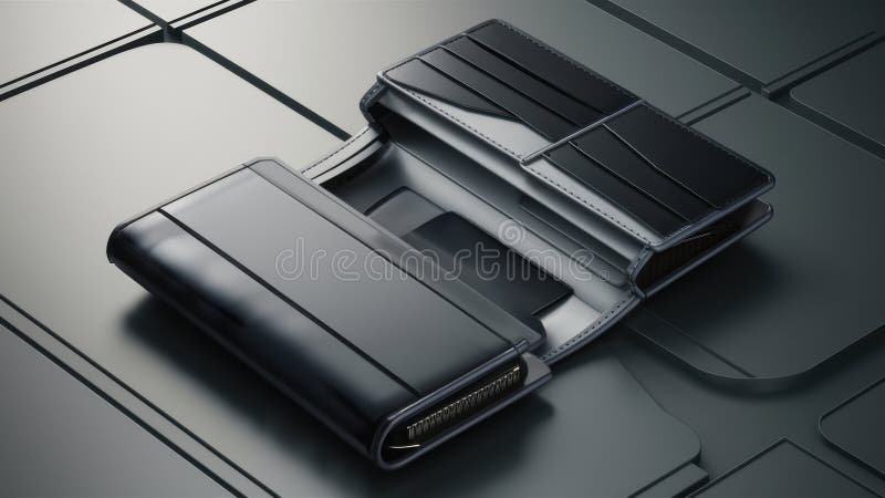 A Black Wallet Sitting on Top of a Shiny Surface, AI Stock Photo ...