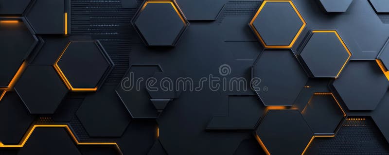 Black Digital Wallpaper with Hexagonal Patterns and Vibrant Yellow ...