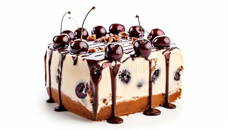Black Walnut Cherry Drizzle Cake, Isolated on White Stock Illustration ...
