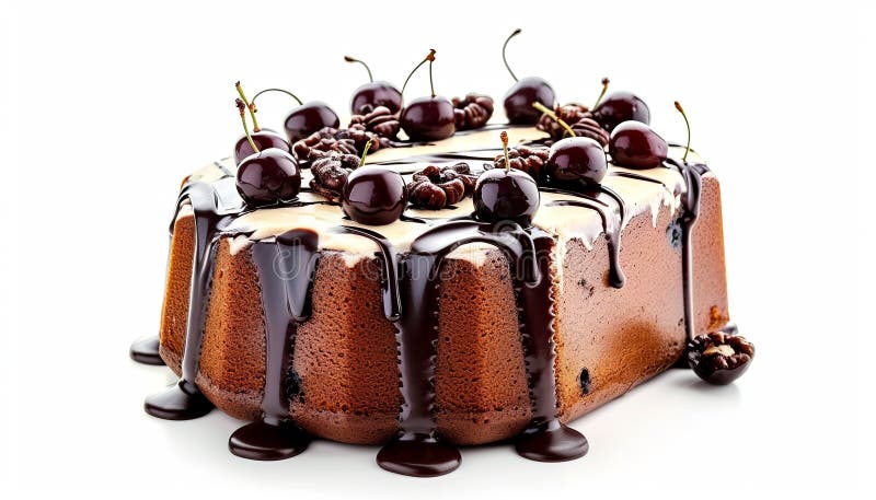 Black Walnut Cherry Drizzle Cake, Isolated on White Stock Illustration ...