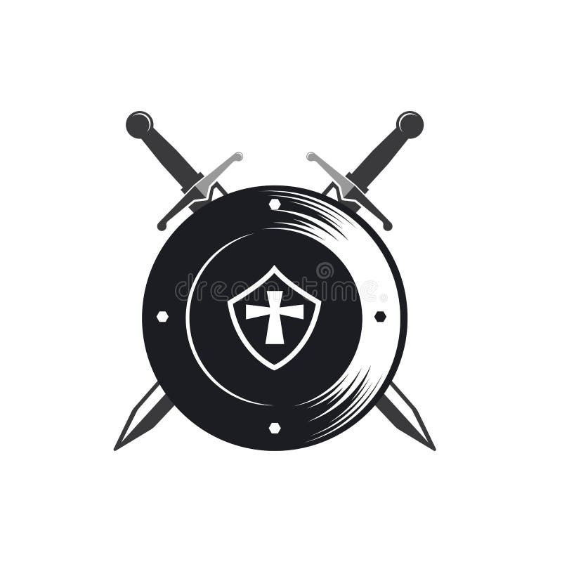 Black War Shield and Sword Vector Icon Element Concept Design Stock ...