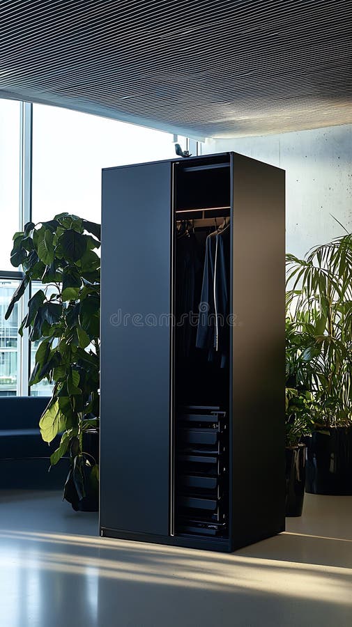 A Black Wardrobe with a Window in Front of it Stock Photo - Image of ...