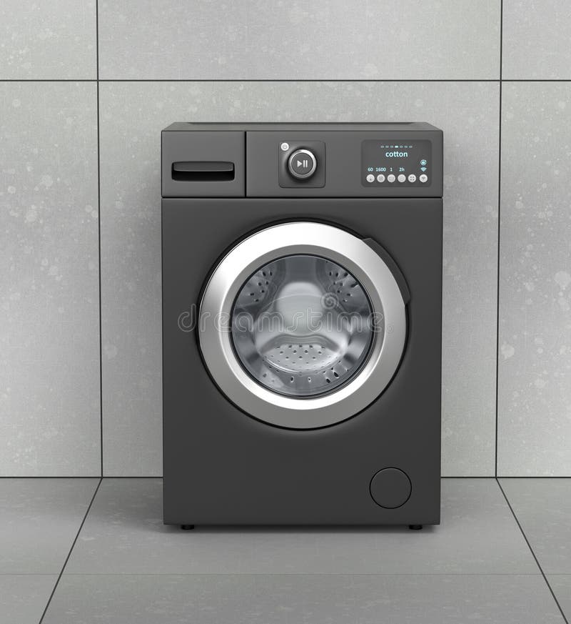 Black Washing Machine in Laundry Room Stock Illustration - Illustration ...