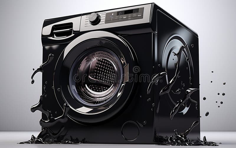 Black Washing Machine on a White Base -Generative Ai Stock Illustration ...