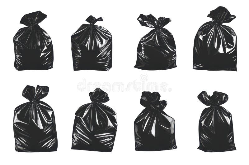 Black Waste Bags Symbolizing the Effects of Plastic Pollution Stock ...