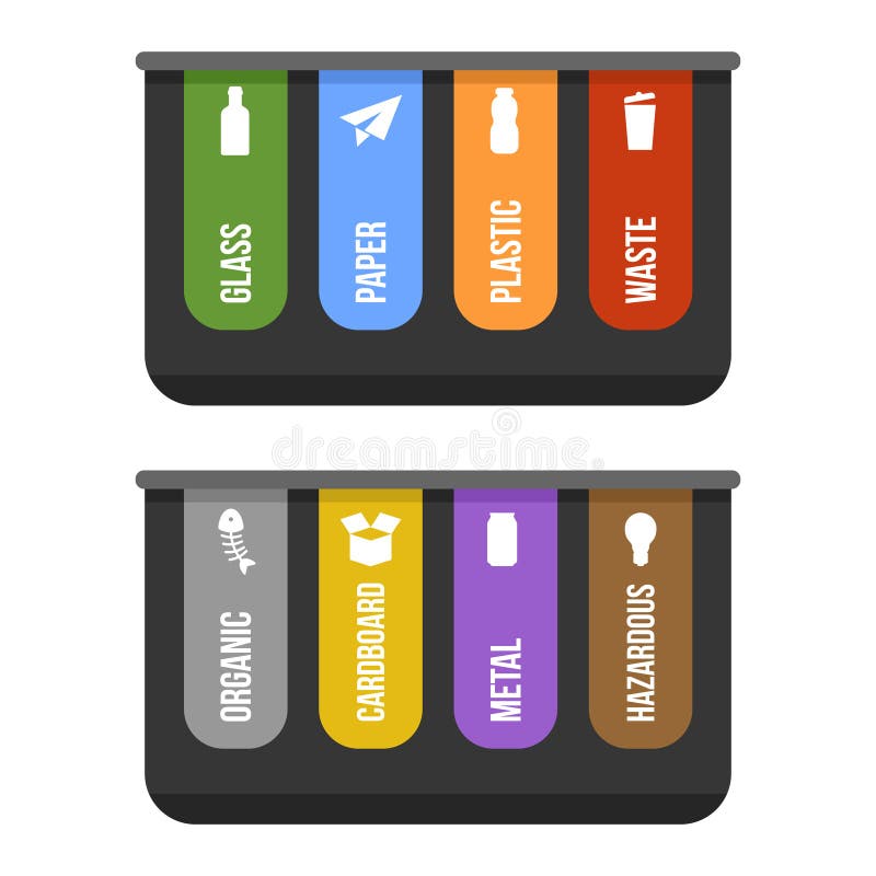 Black Waste Recycle Bin for Separate Garbage Collection Vector ...