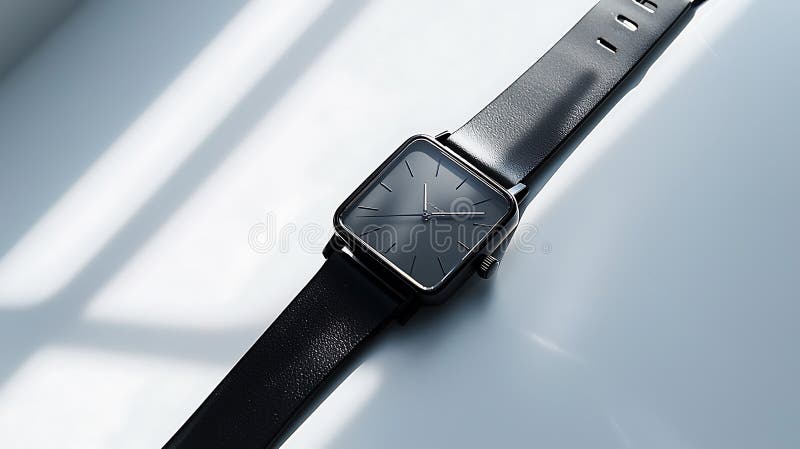 Black Watch with a Black Band Sits on a White Surface Stock Photo ...