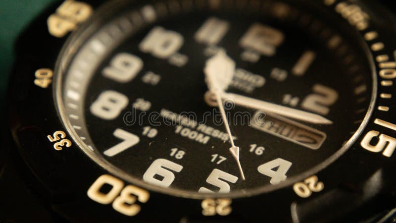 Black Watch Dial with White Numerals and Hands Stock Photo - Image of ...