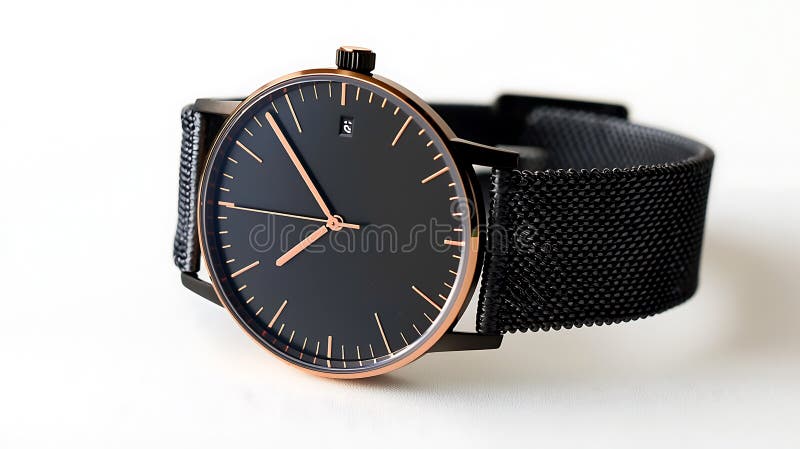 Black Watch with a Gold Band and a Black Face Stock Image - Image of ...