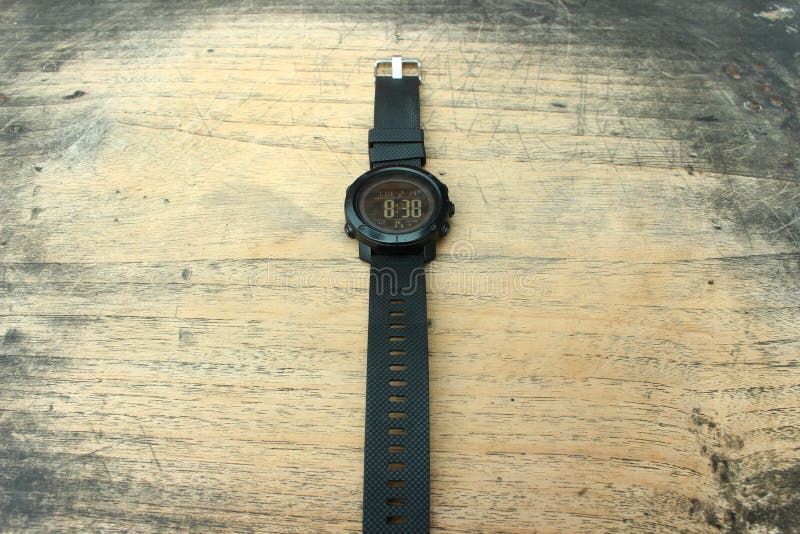 Black Wacht with Rubber Strap Stock Photo - Image of dial, concept ...