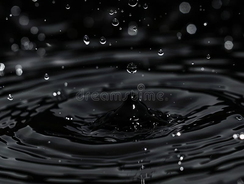 A Black Water Drop with Water Droplets Stock Photo - Image of liquid ...
