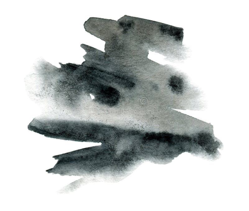 Black Watercolor Hand Drawn Stain On White Paper Grain Texture