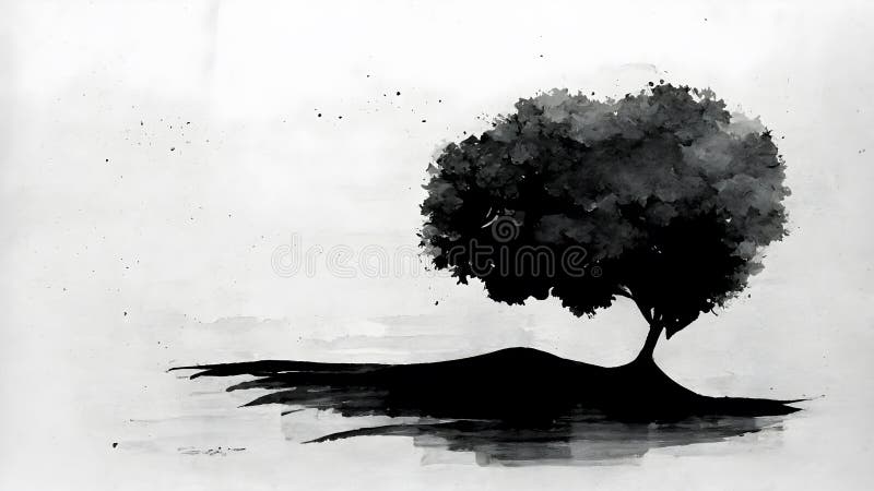 Black Watercolor Tree Drawn on a White Paper Stock Illustration ...
