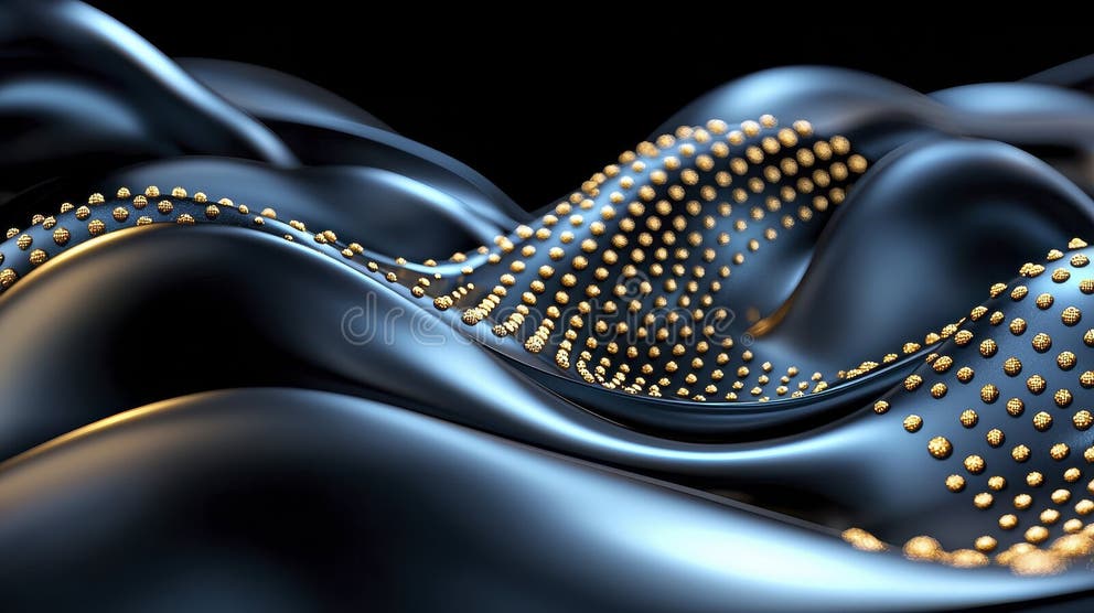 Black Waves with Glossy Texture and Golden Dots Reflecting Light in ...