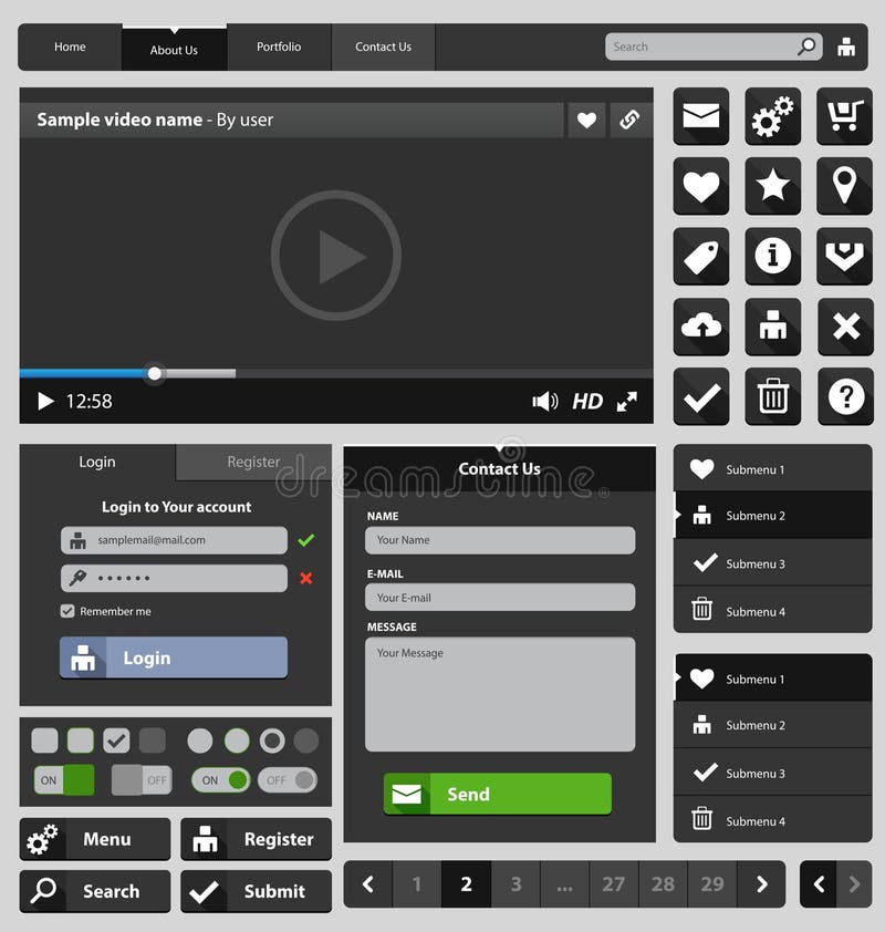 Black Web Design Elements Set. Stock Vector - Illustration of layout ...