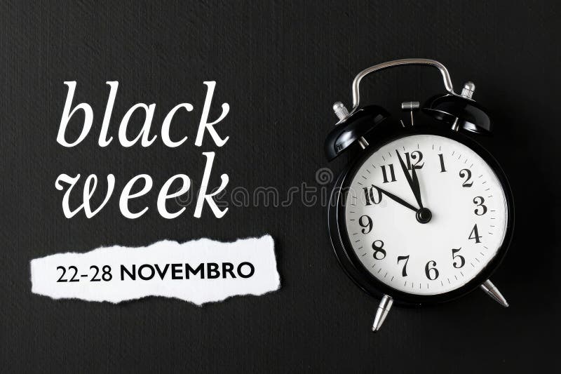 Black Week Advertisement with a Black Alarm Clock and White Text on a ...