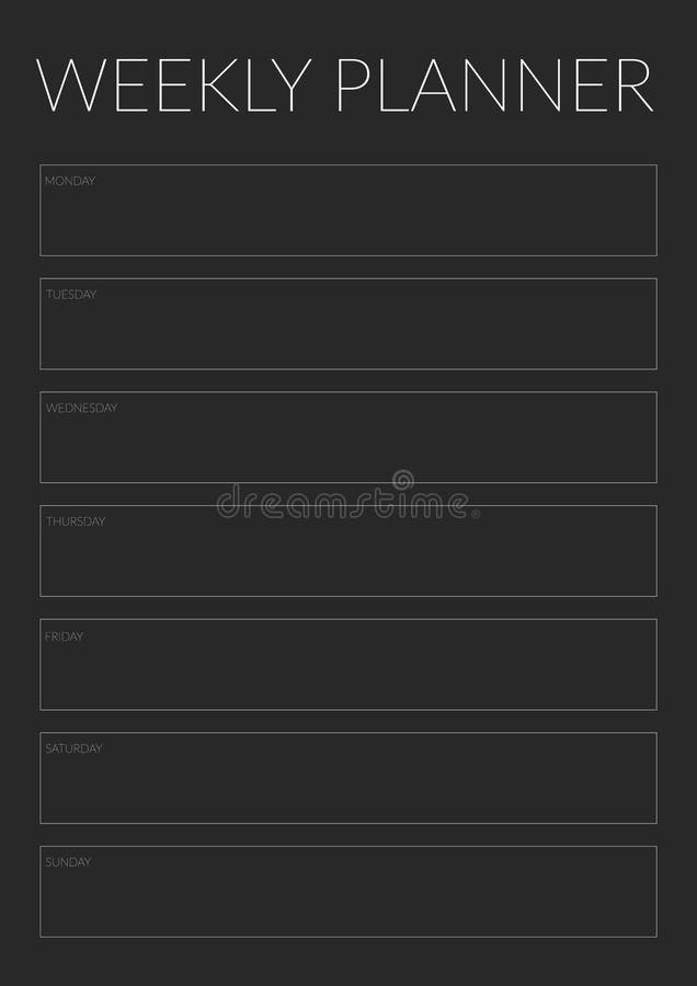 Black Weekly Planner Notebook Page. Modern Business Organizer with ...