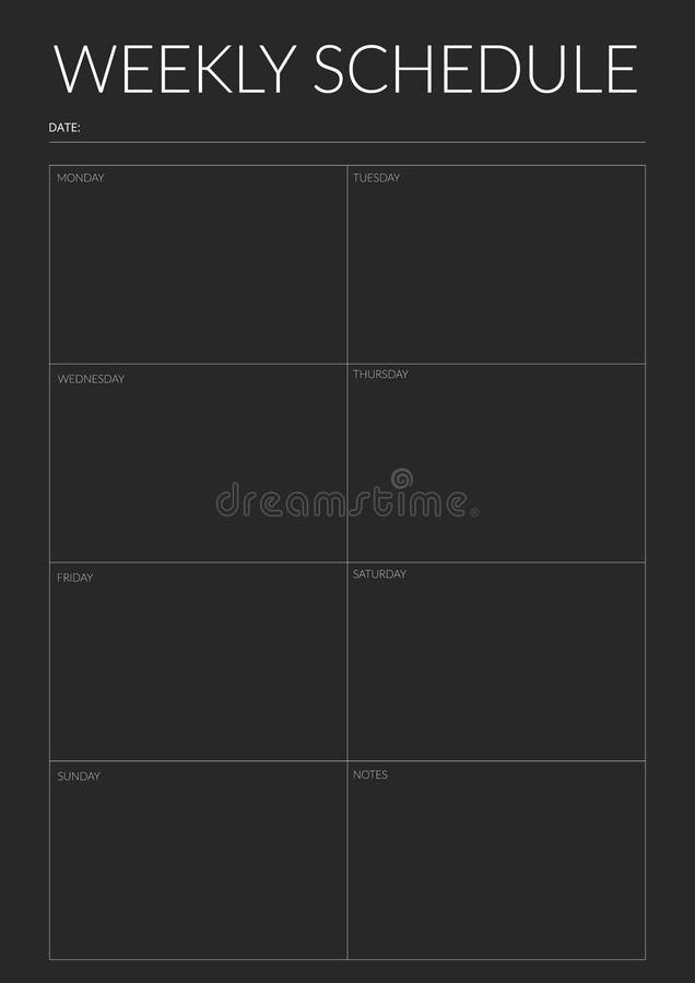 Black Weekly Planner Schedule Notebook Page. Modern Business Organizer ...