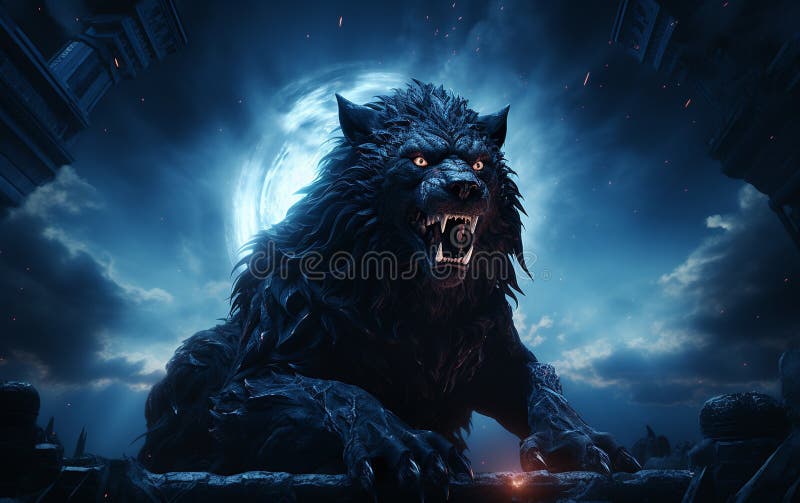 Black Werewolf Illustration Render in 3D: Sitting Generative AI Stock ...