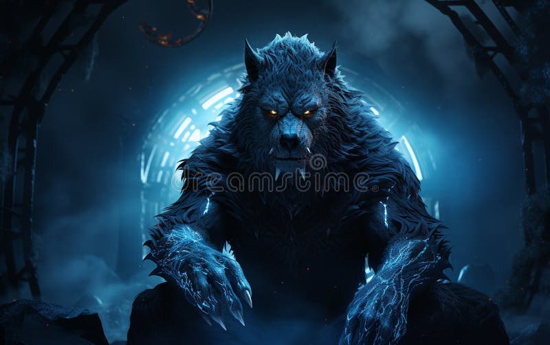 Black Werewolf Illustration Render in 3D: Sitting Generative AI Stock ...