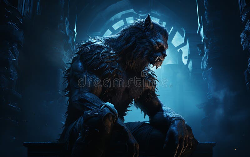 Black Werewolf Illustration Render in 3D: Sitting Generative AI Stock ...