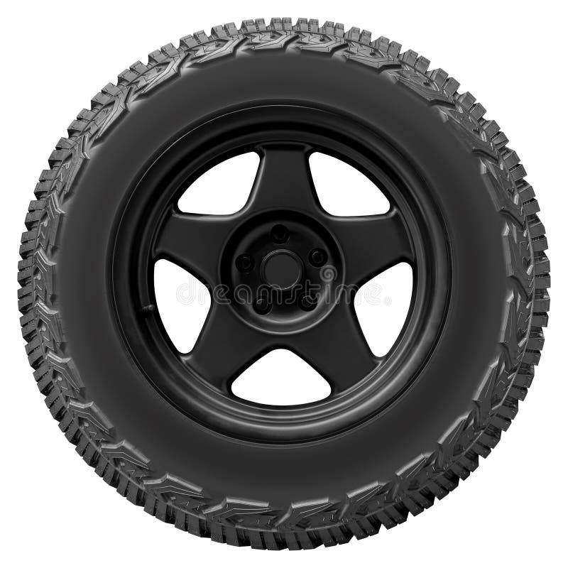 Black Wheel on Off Road Tire Isolated on White Background with Clipping ...